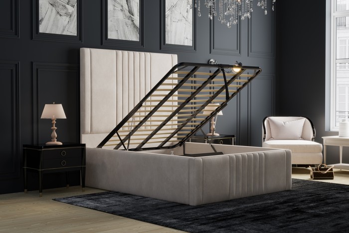 King upholstered bed with storage store